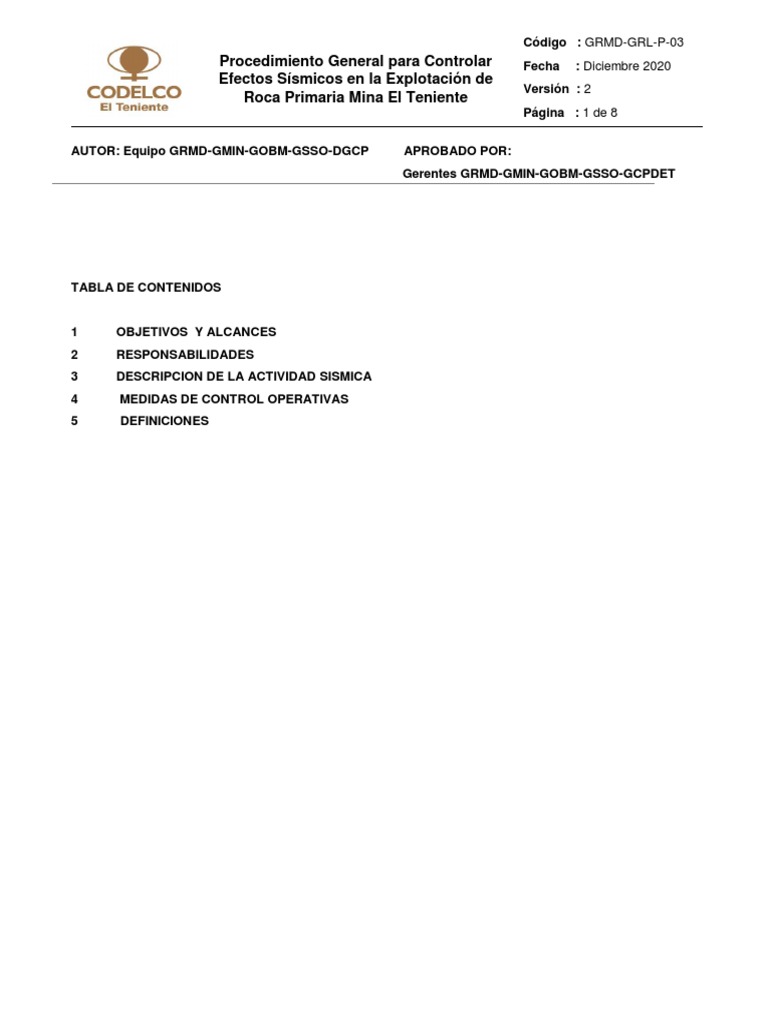 GRMD-SGM-P-03 (Rev 2020) | PDF | Minería | Roca (geología)