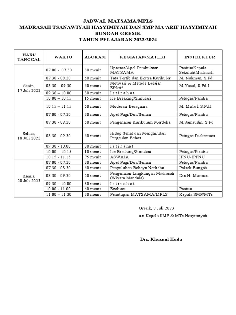 Jadwal Mpls-Matsama 2023-2024 | PDF