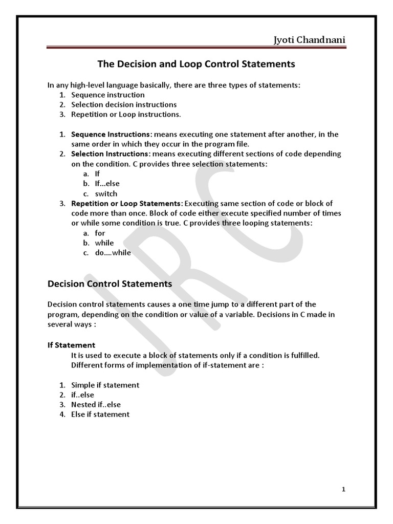 C - Control Statements and Loops | Download Free PDF | Control Flow ... C - Control Statements and Loops | Download Free PDF | Control Flow ...