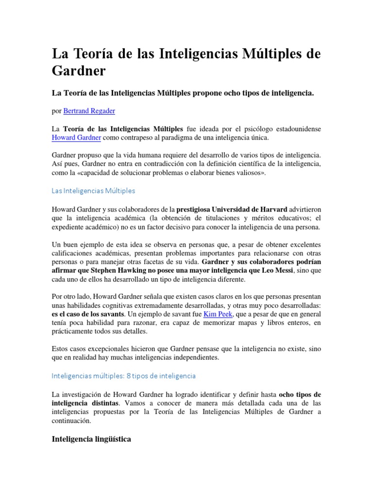 La Teoría de Las Inteligencias Múltiples de Gardner | PDF ...