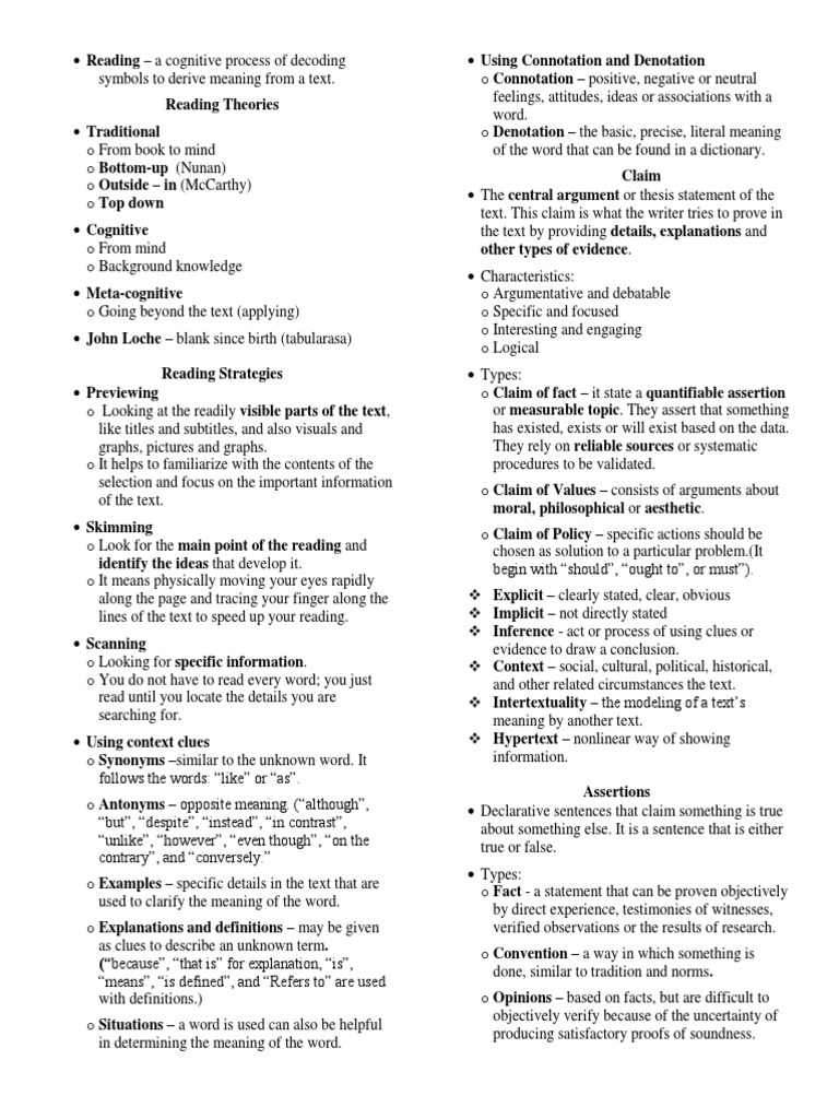 Reading and Writing | PDF | Evidence | Argument