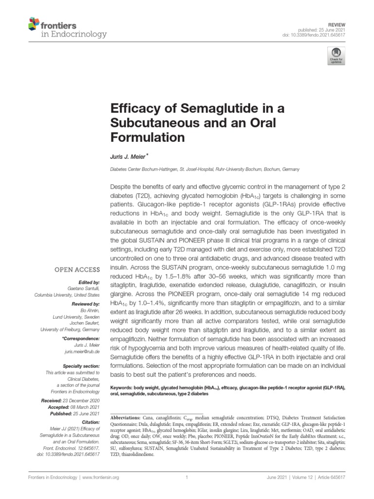 Efficacy of Semaglutide in A Subcutaneous and An Oral Formulation | PDF ...