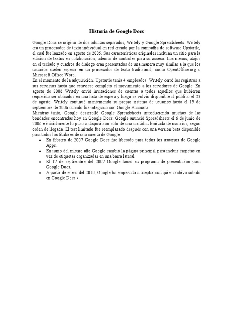 Historia de Google Docs y Writely | PDF