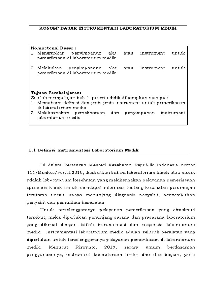 Konsep Dasar Instrumentasi Laboratorium Medik | PDF
