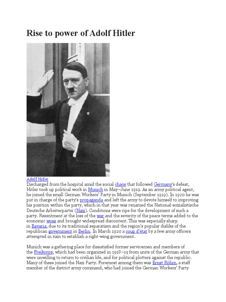 Rise To Power of Adolf Hitler | PDF | Adolf Hitler | Nazi Germany