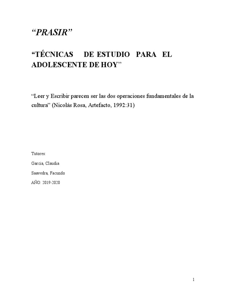 Proyecto de Técnicas de Estudio | PDF | Aprendizaje | Habilidades de estudio