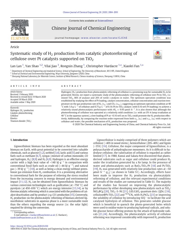 Systematic Study of H2 Production From Catalytic Photoreforming of Cellulose Over PT Catalysts ...