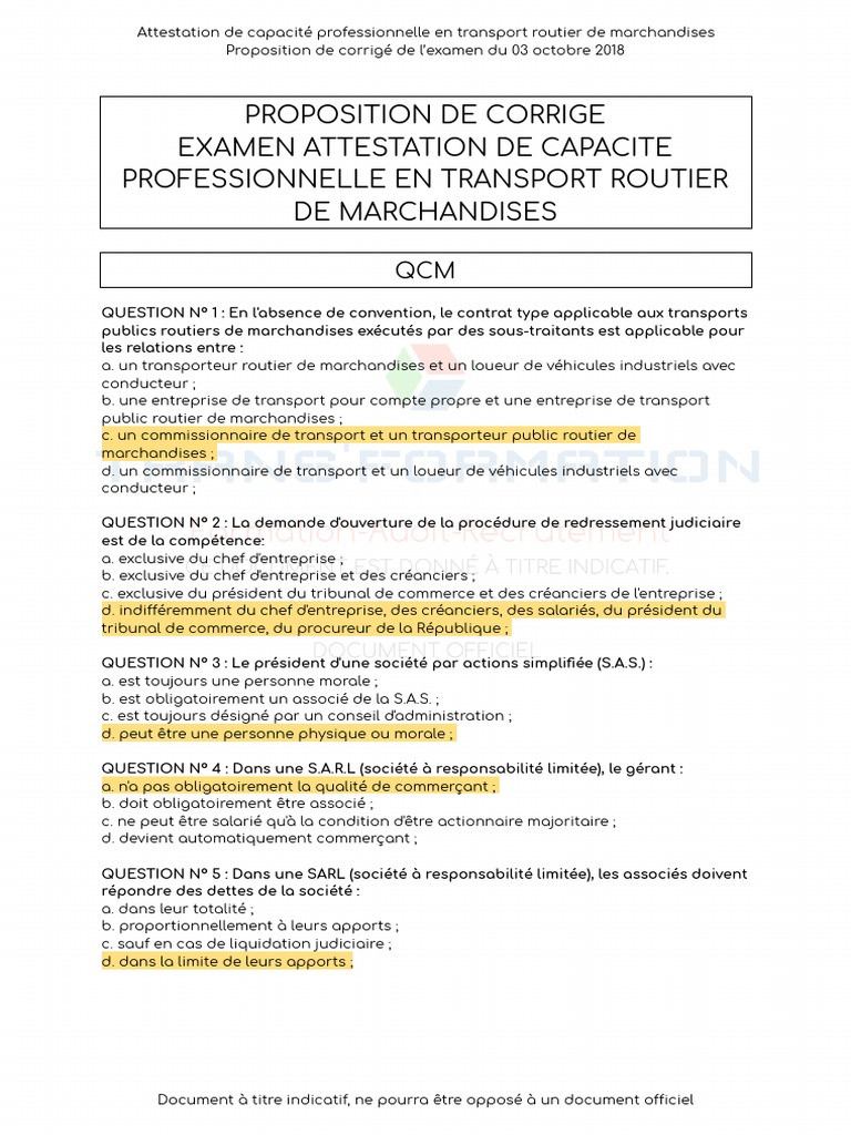 PROPOSITION-DE-CORRIGE-MAR 3 Oct 2018 | PDF | Transport | Économie d'entreprise