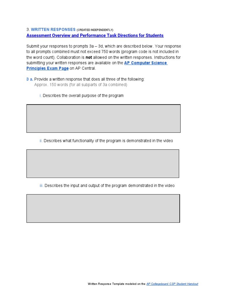 Create PT 2020 - WRITTEN RESPONSES TEMPLATE | Download Free PDF | Computer Program | Programming