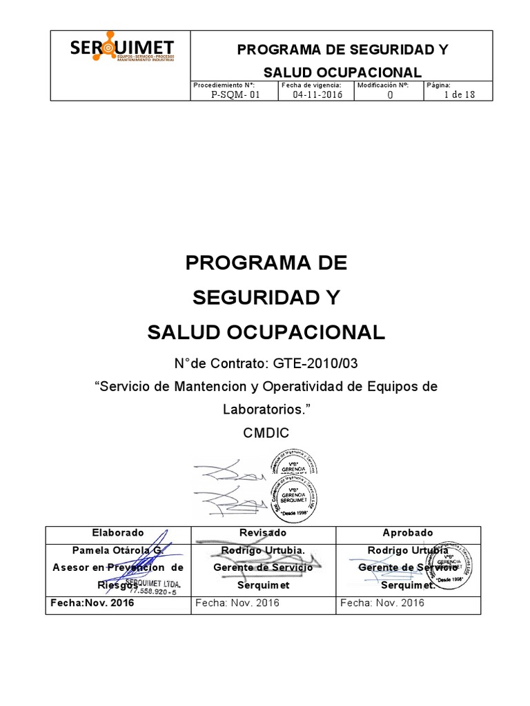Programa de Seguridad y Salud Ocupacional Collahuasi | PDF | Seguridad ...