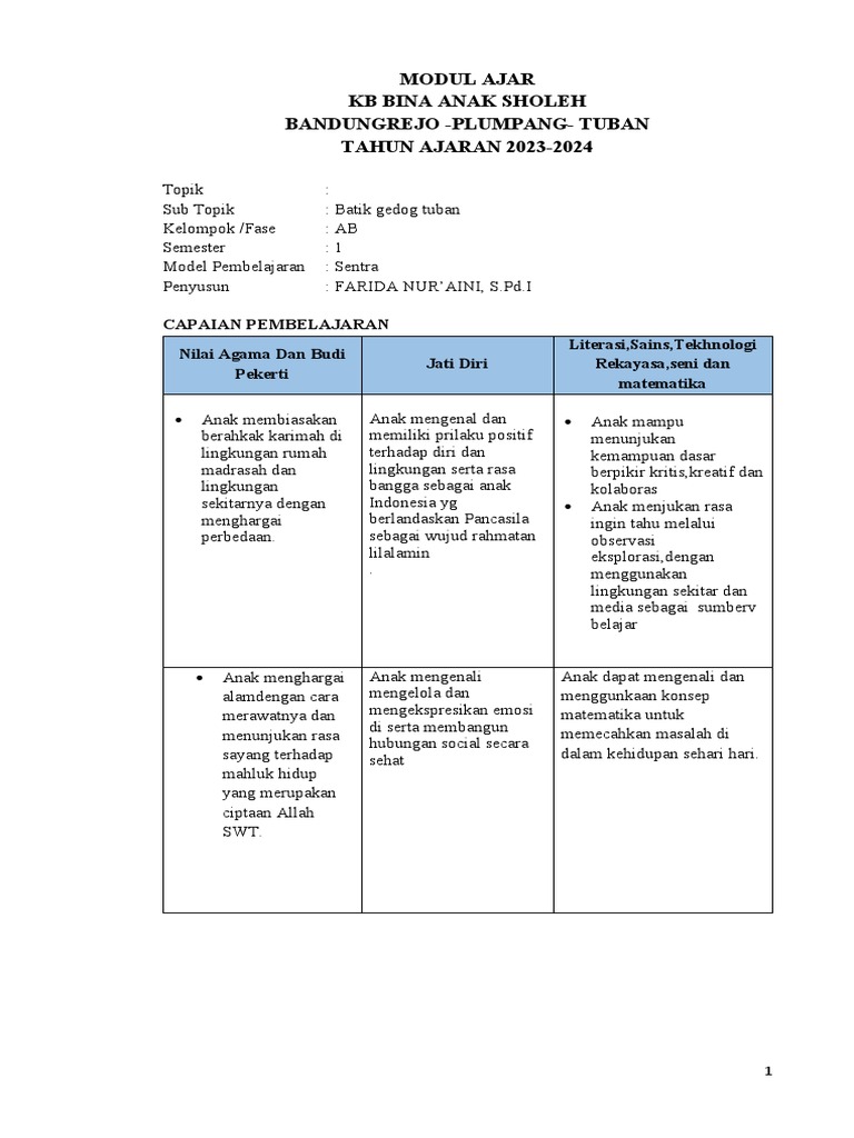 Contoh Modul Ajar Paud | PDF