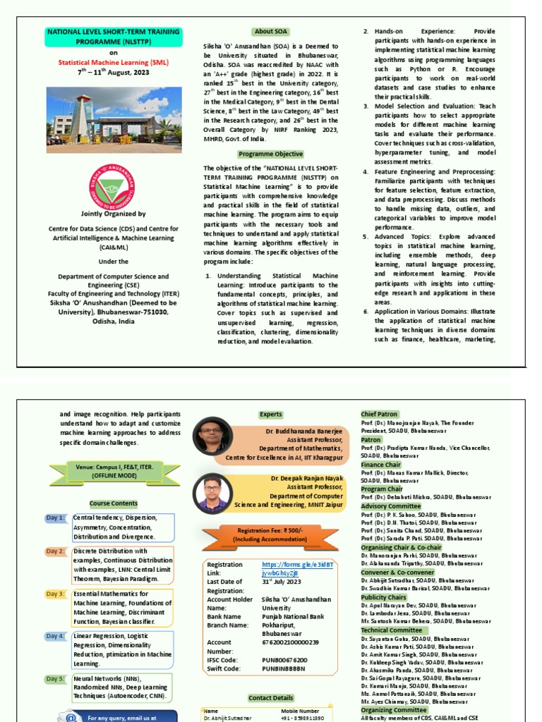 Short-Term Training Program On Statistical Machine Learning (Final ... Short-Term Training Program On Statistical Machine Learning (Final ...