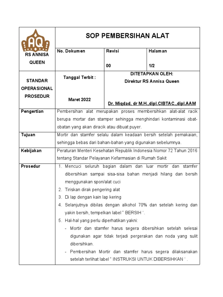 Sop Pembersihan Alat | PDF