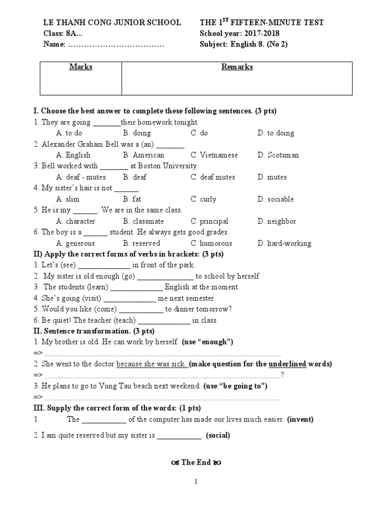 15' Test Grade 8 | PDF