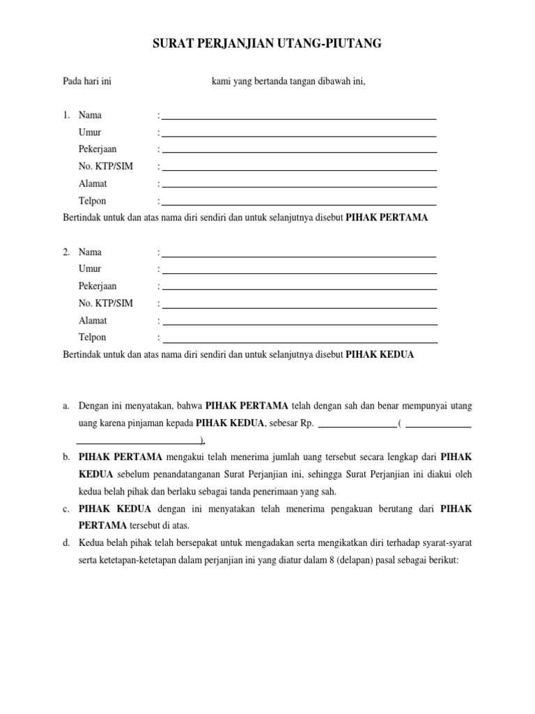 Surat Perjanjian Utang | PDF