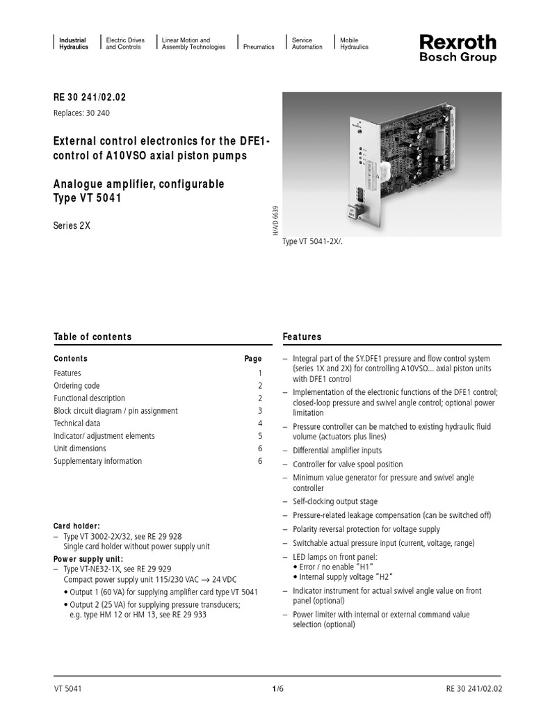 Rexroth - VT5041-2X-Data Sheet - English | PDF | Amplifier | Power Supply