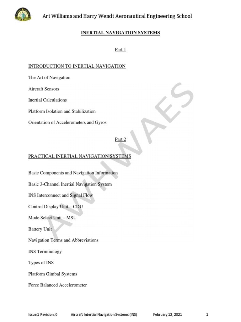 Aircraft Inertial Navigation Systems 1 | PDF | Inertial Navigation ...
