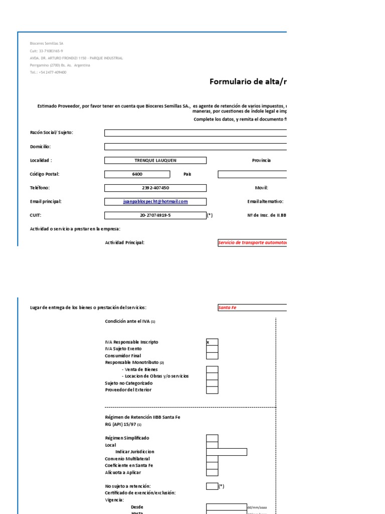 Formulario-Alta-Proveedor - Bioceres Semillas SA 2020 | PDF | Business | Economias