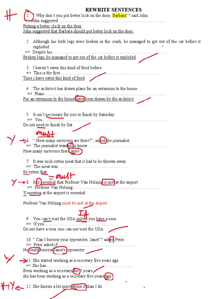 Rewrite Sentence | PDF