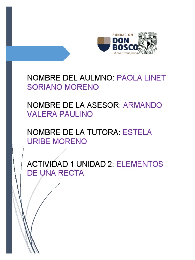 Soriano Moreno Paola Linet Actidad 1 Unidad 2 Elementos de Una Recta | PDF | Ingeniería mecánica ...