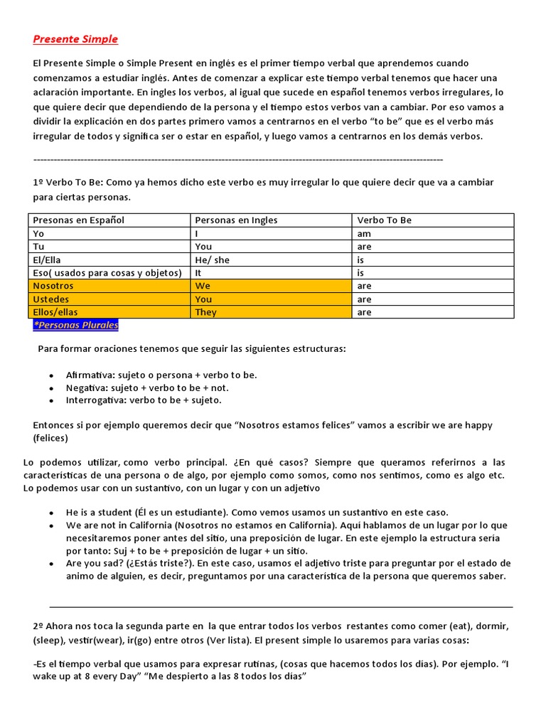 Presente Simple | PDF | Verbo | Asunto (gramática)