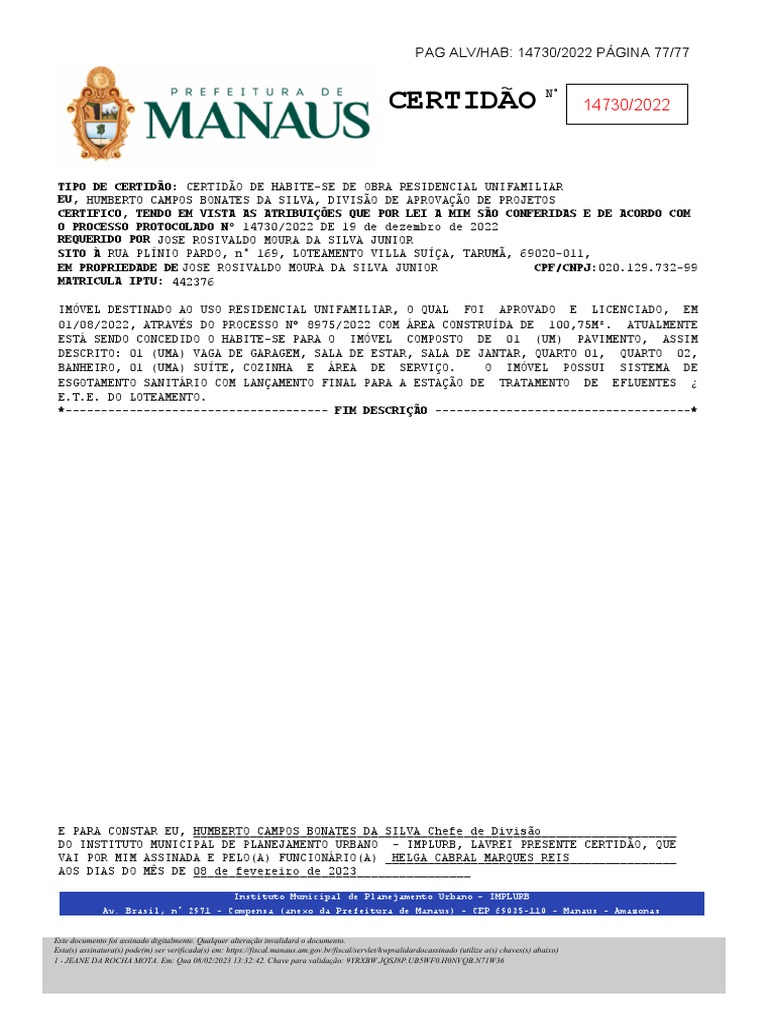 CERTIDÃO HABITE_SE_JOSE ROSIVALDO_VILLA SUIÇA | PDF