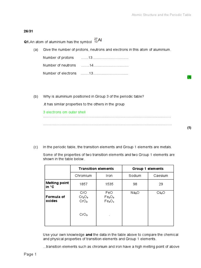 Periodic Table Exam Questions - 1 | PDF | Periodic Table | Chemical ... Periodic Table Exam Questions - 1 | PDF | Periodic Table | Chemical ...