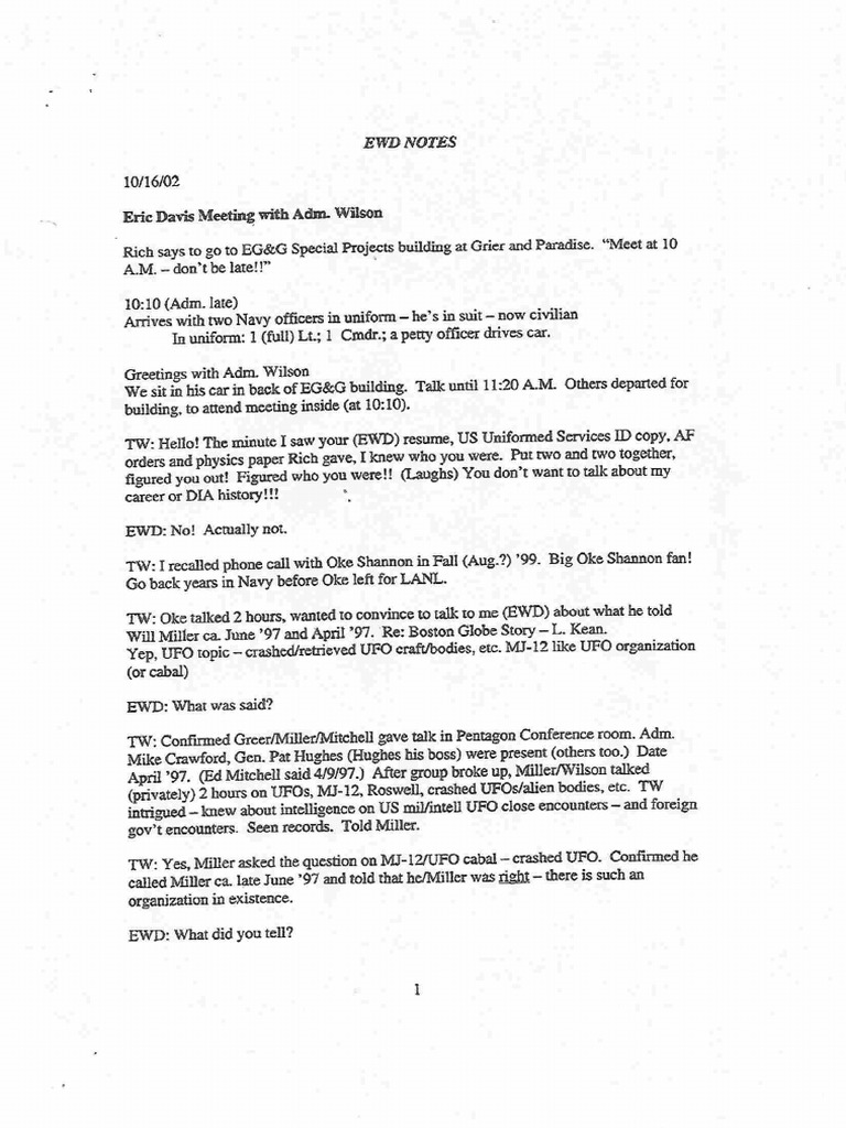 Admiral Wilson Notes - Ufo Alien Leaks | PDF