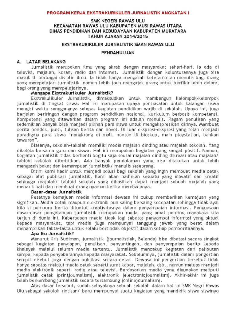 Program Kerja Ekstrakurikuler Jurnalistik | PDF