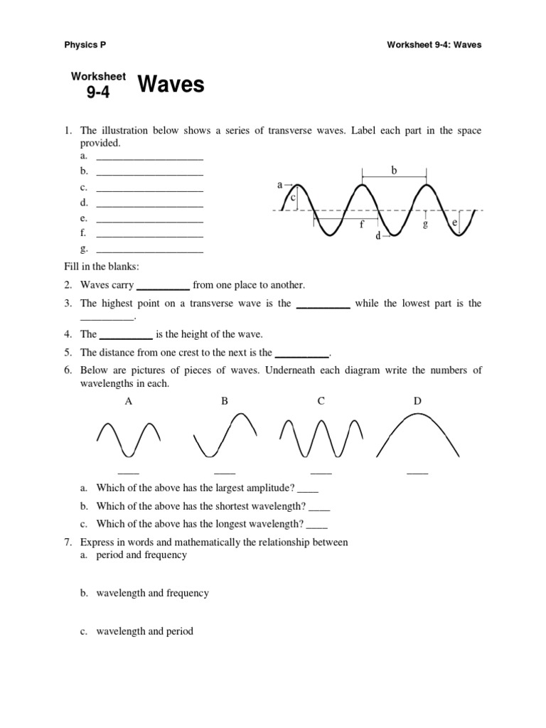 9-4 Worksheet Waves | PDF | Waves | Wavelength