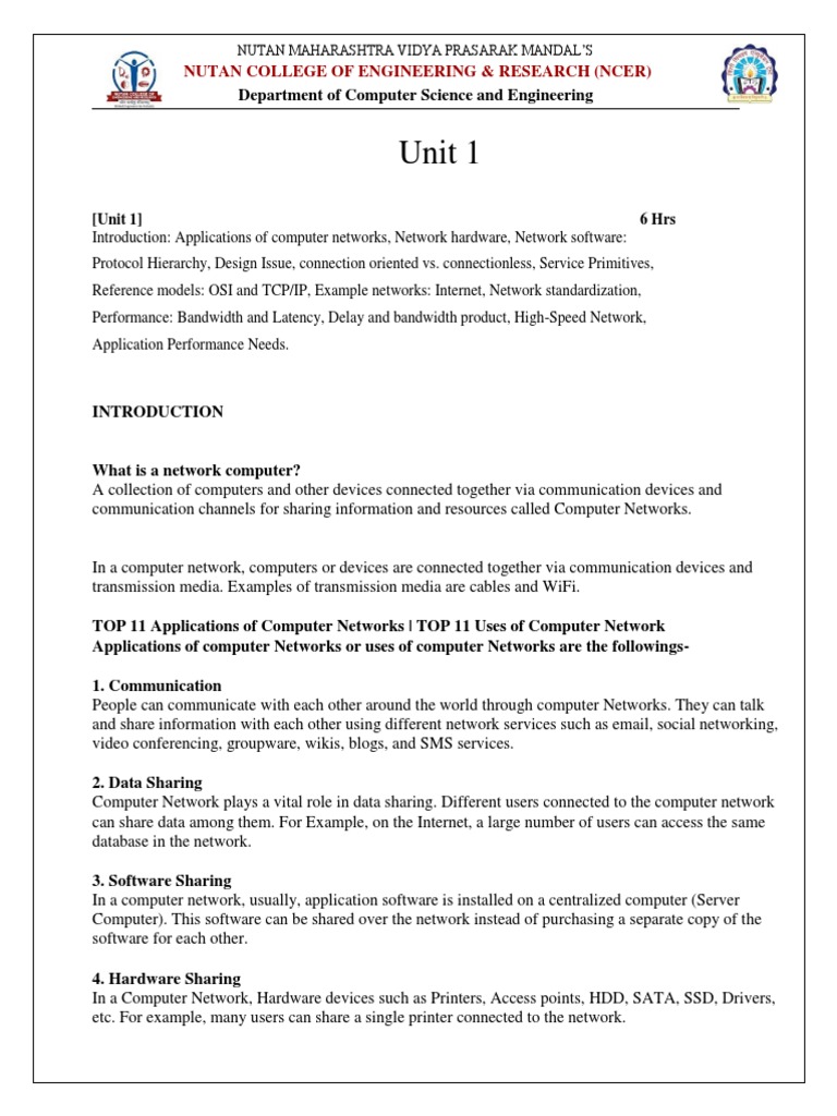 CN Unit 1 | PDF | Osi Model | Computer Network