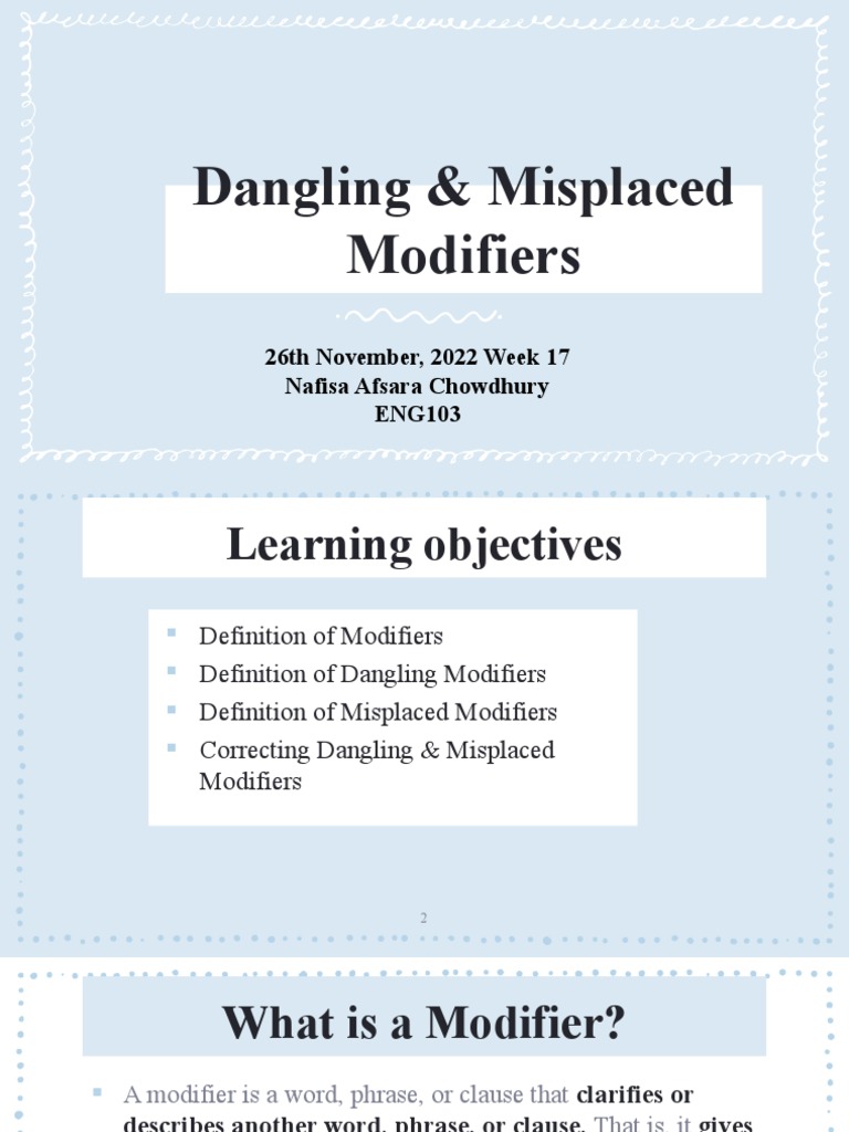 Dangling Modifiers | PDF | Adverb | Sentence (Linguistics)
