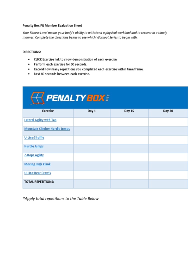 Penalty Box Fitness Member Evaluation | PDF