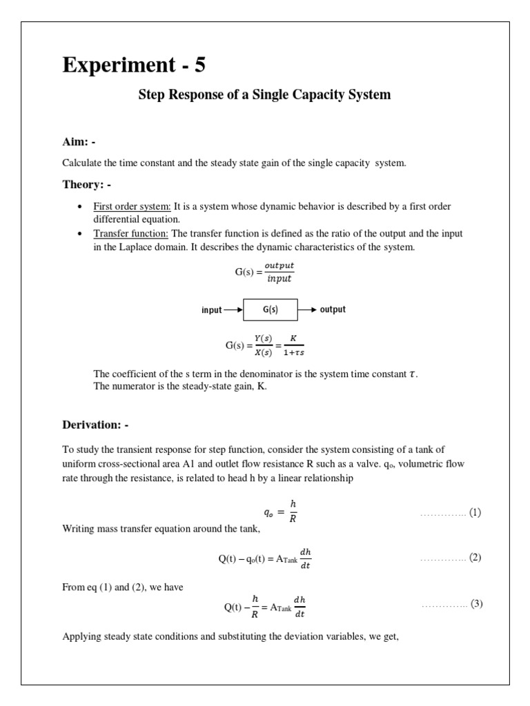 Step Response of Single Capacity System | PDF | Steady State | Applied ...
