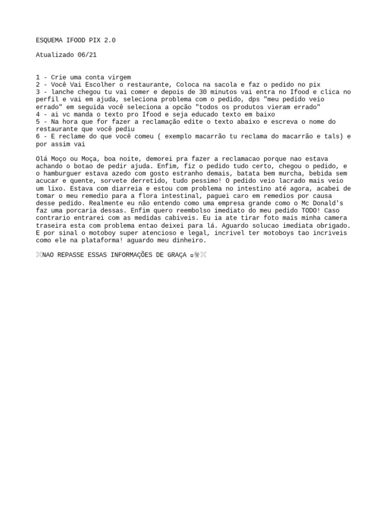 esquema pix Ifood | PDF