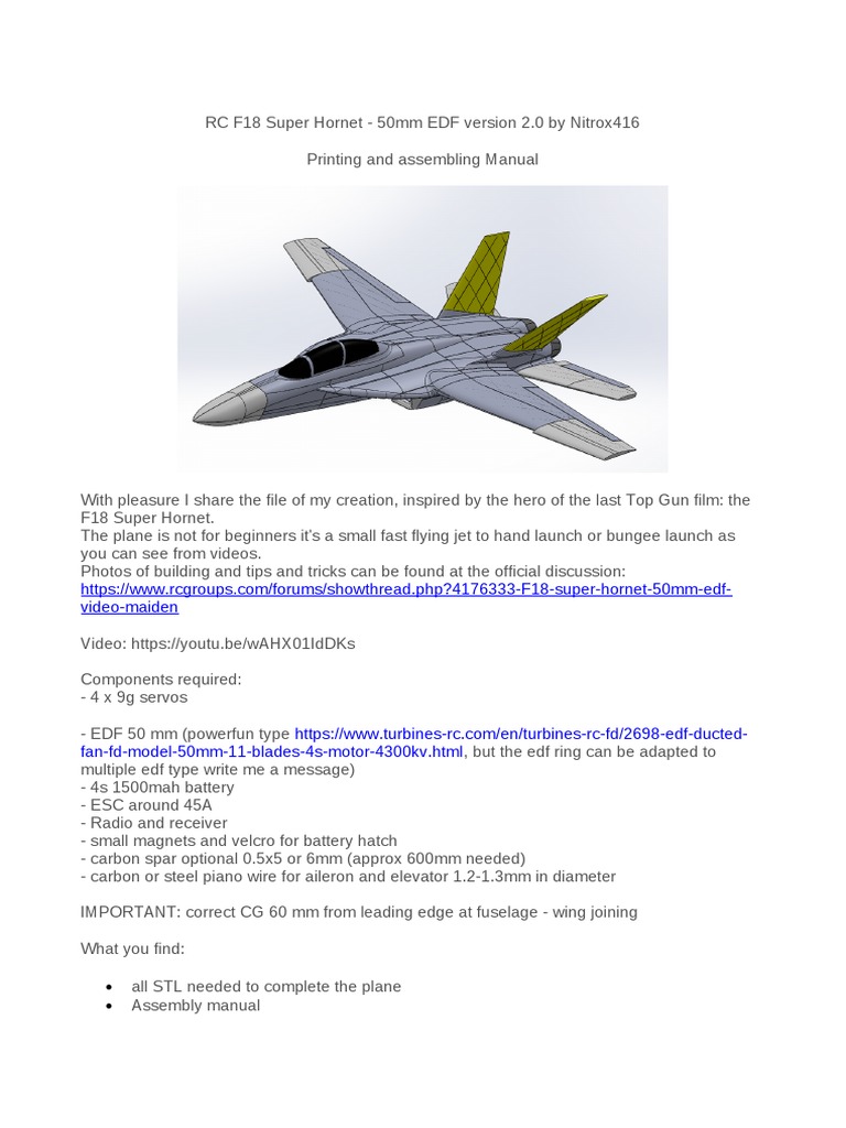 RC F18 Super Hornet - Manual v2.0 | PDF | Spar (Aeronautics) | Aerospace