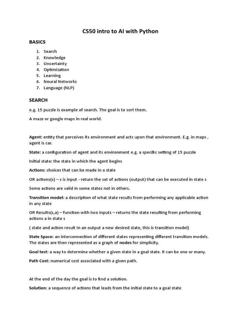 Cs50 Intro To Ai With Python Notes Pdf Computer Programming Theoretical Computer Science