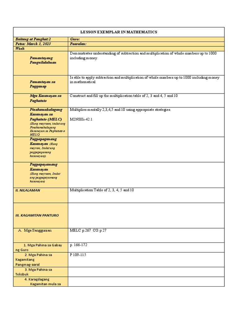 Lesson Exemplar in Mathematics | PDF