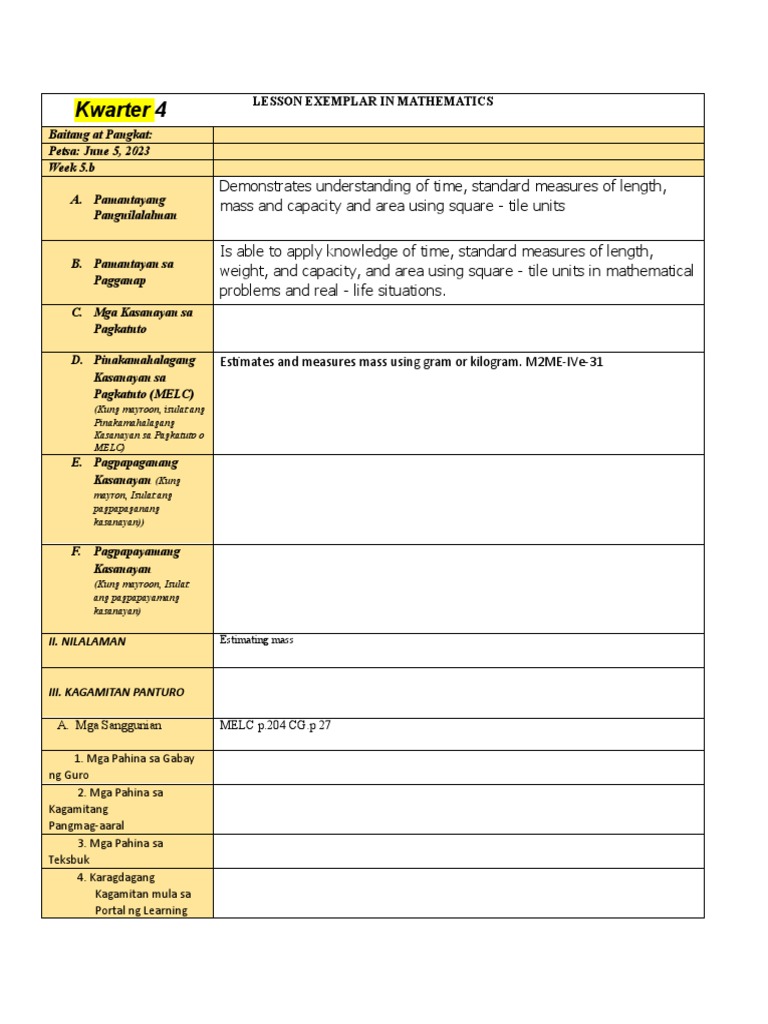 Lesson Exemplar in Math Quarter 4 WK 5b | PDF