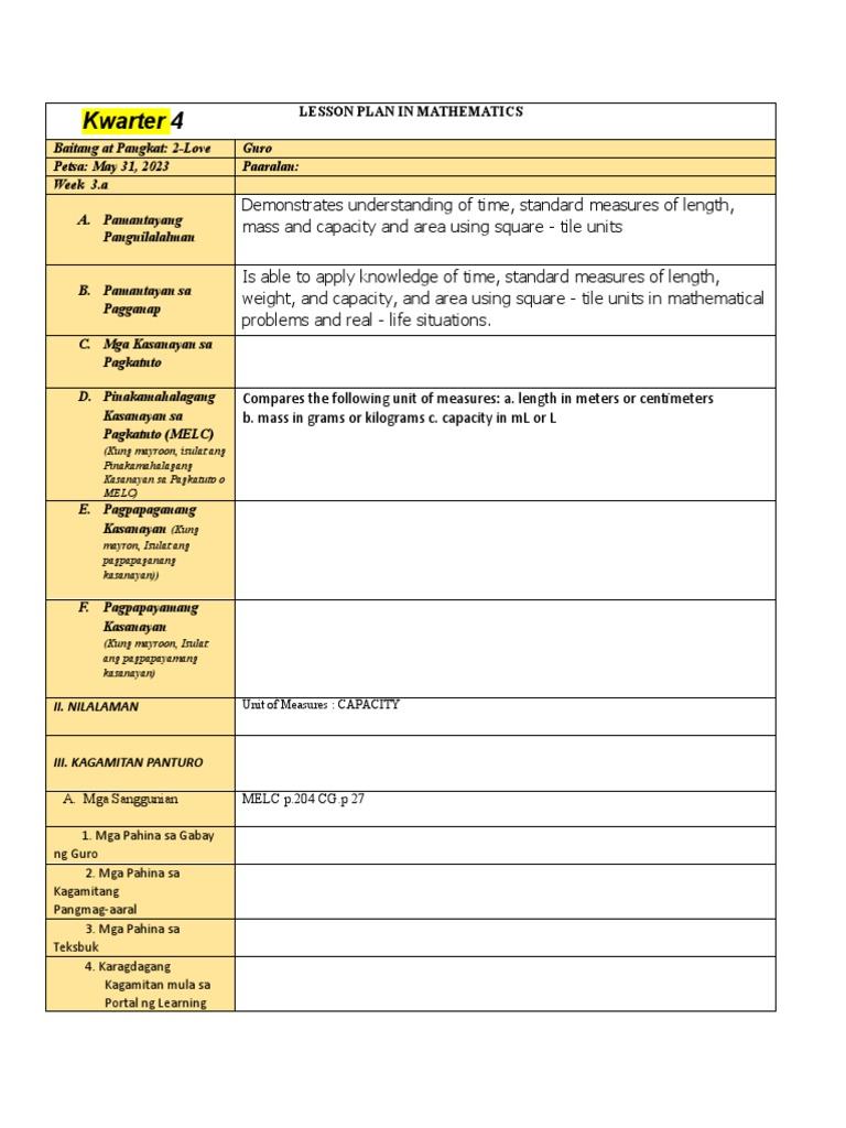 Lesson Exemplar in Math Quarter 4 WK 3 | PDF