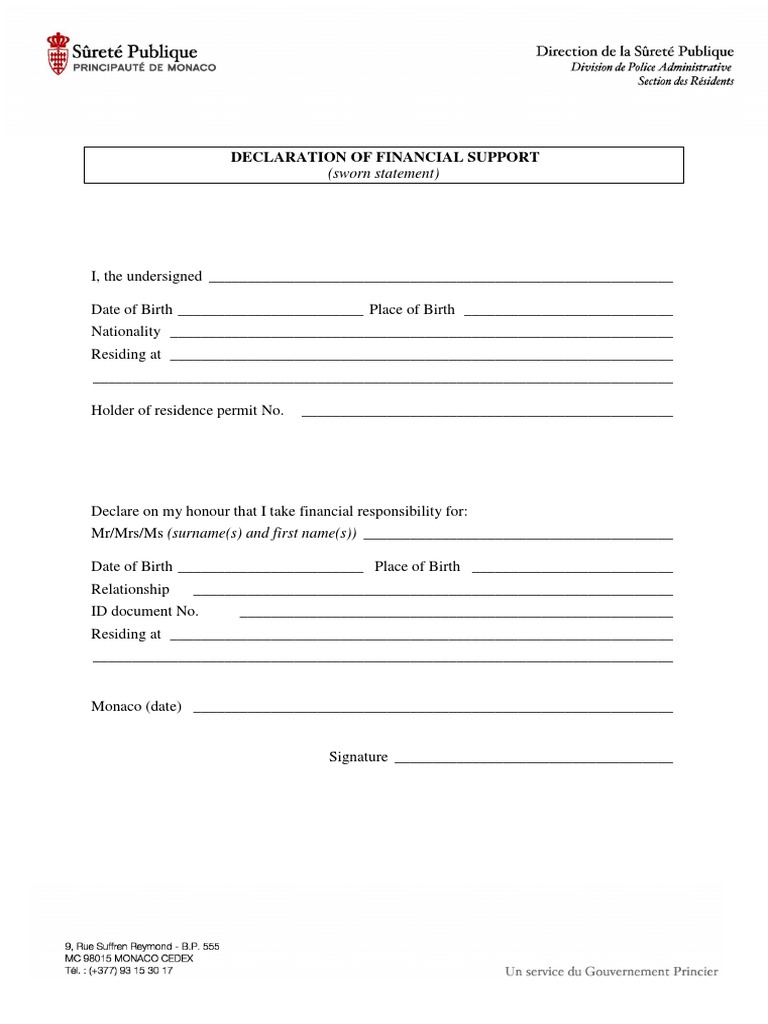Declaration of Financial Support | PDF