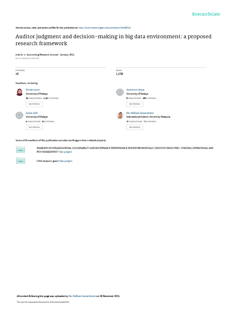 Auditor Judgment and Decision-Making in Big Data Environment: A Proposed Research Framework ...