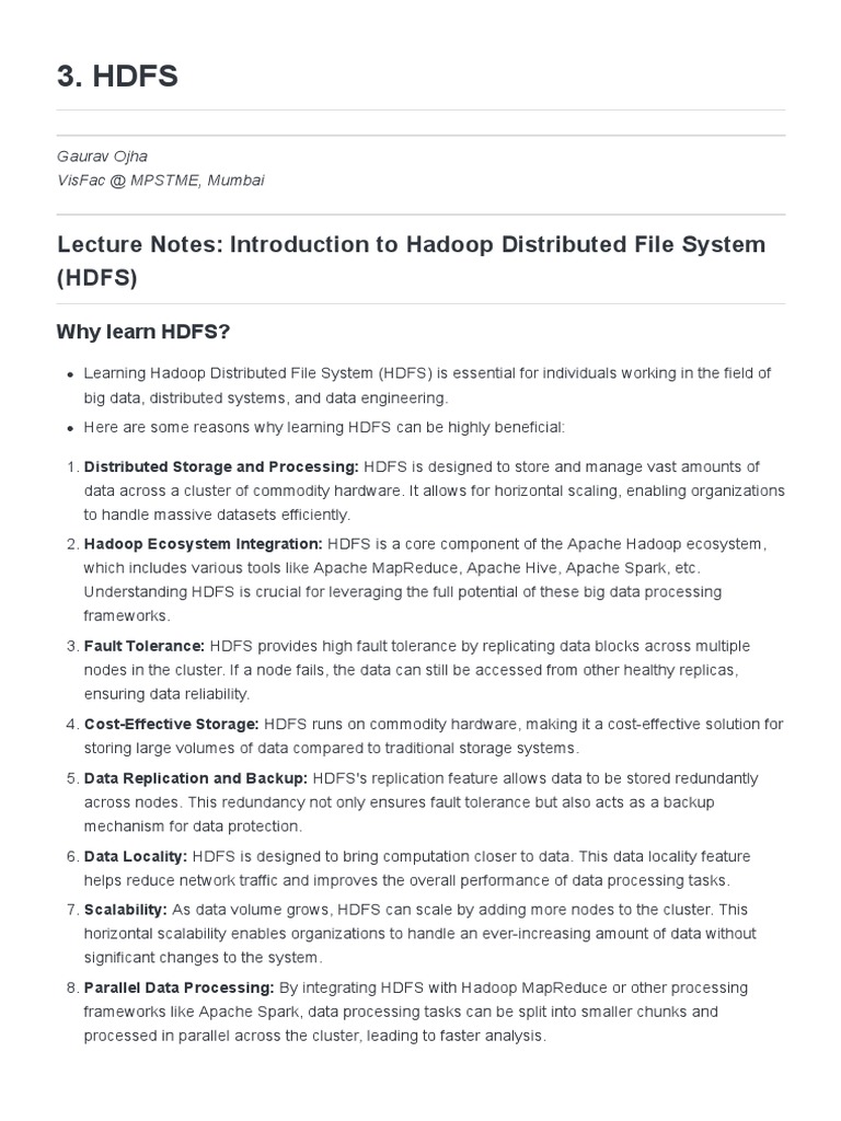 HDFS | PDF | Apache Hadoop | Computer Cluster HDFS | PDF | Apache Hadoop | Computer Cluster