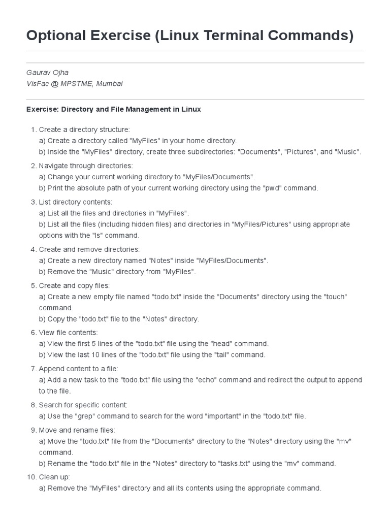Optional Exercise (Linux Terminal Commands) | PDF | Directory (Computing) | Text File