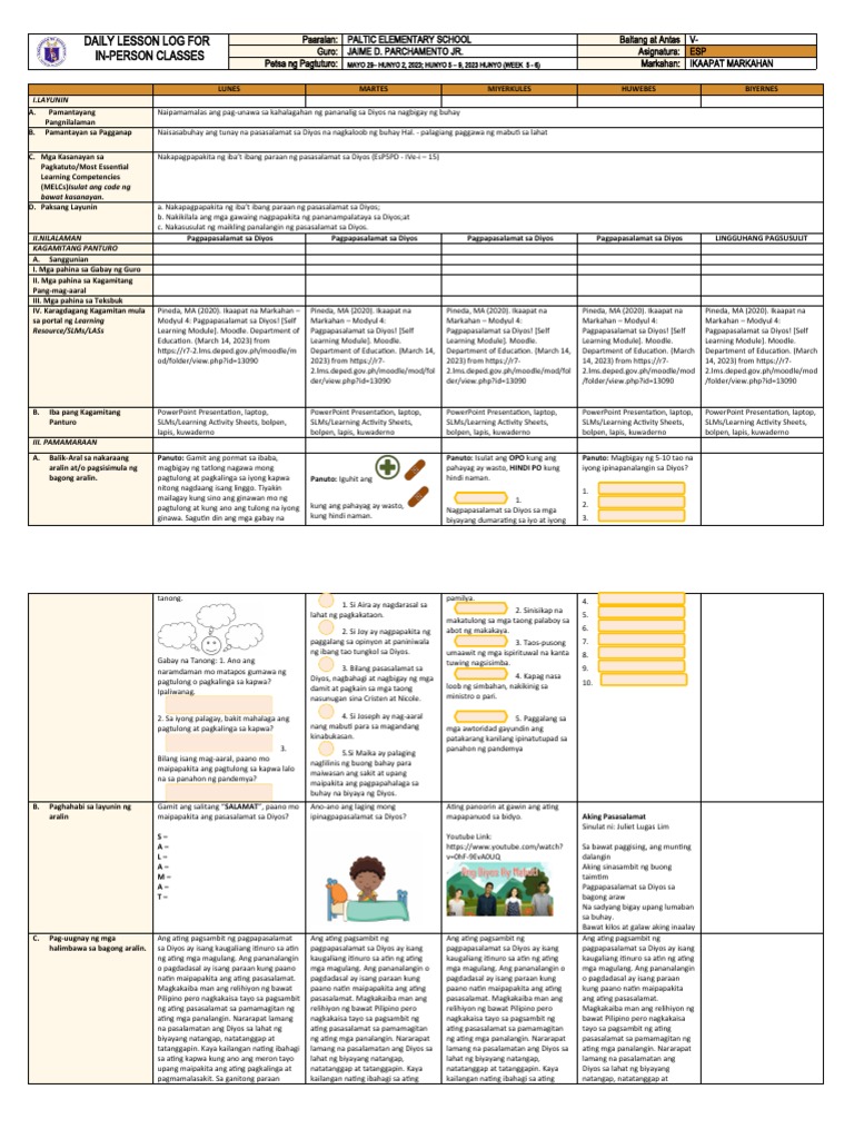 G5 Q4W5 6 DLL ESP MELCs | PDF