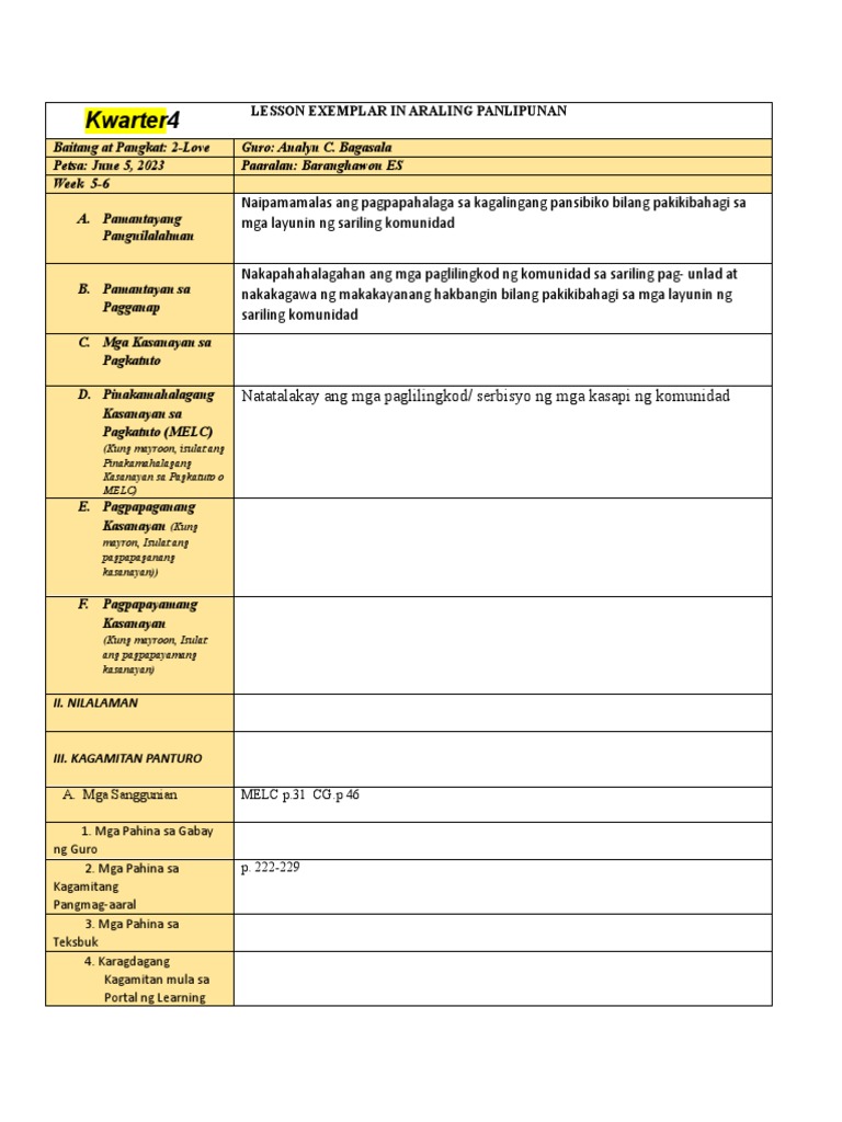 Lesson Exemplar in AP WK 5-6 - Q4 | PDF