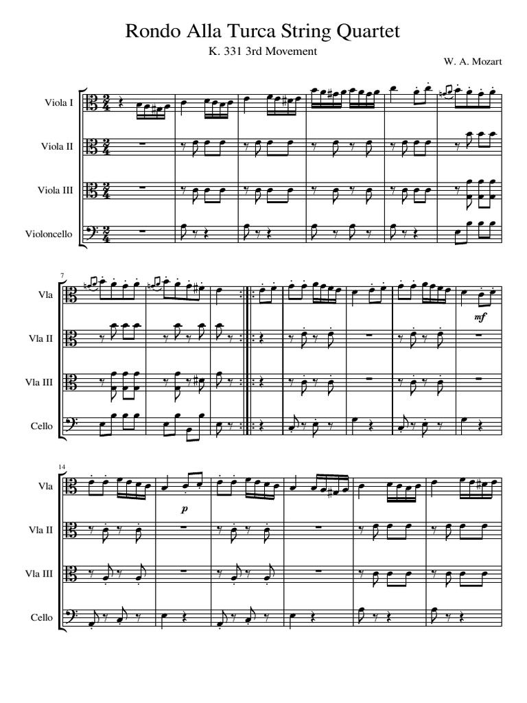 Rondo Alla Turca String Quartet | PDF | Classical Music | Musical ...