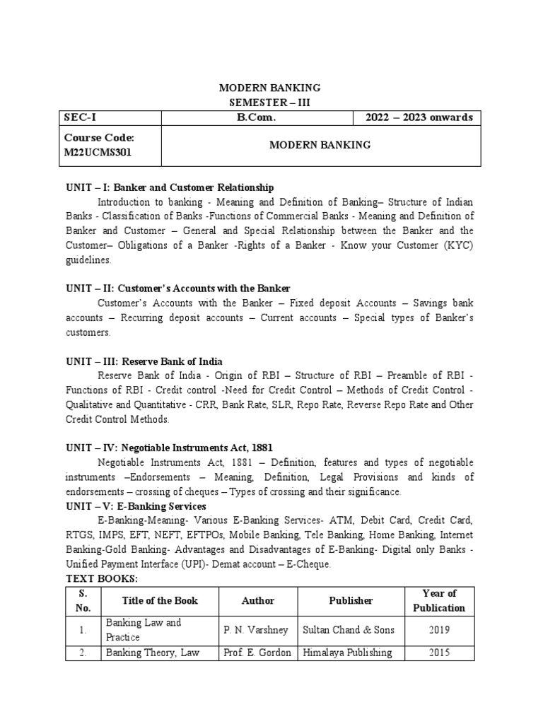 Modern Banking Unit 1 | PDF | Banks | Transaction Account
