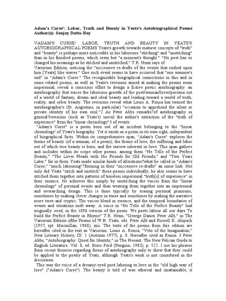 Adam's Curse | PDF | W. B. Yeats | Poetry