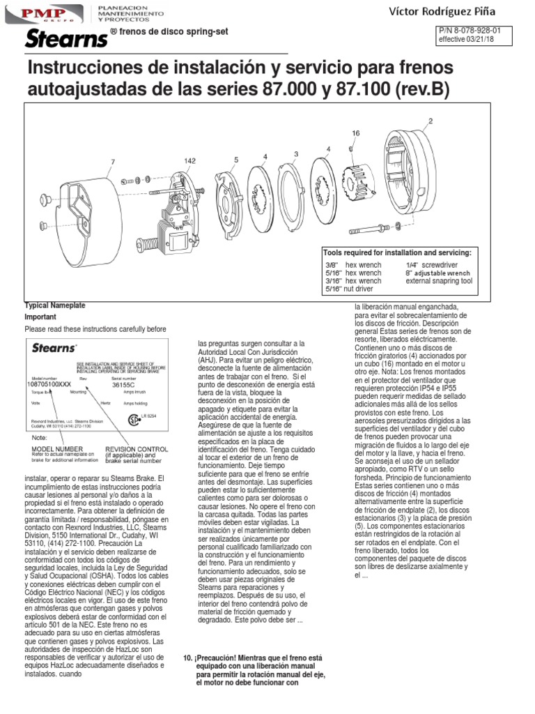Manual de Ajuste de Freno Stearns | PDF